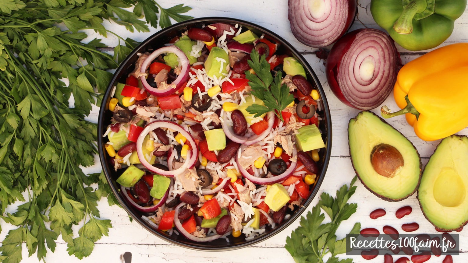 Salade mexicaine thon, haricots rouges et riz | Recettes100faim