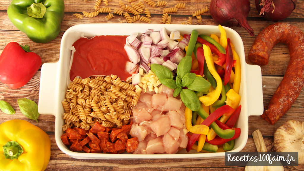 One pot pasta poulet, chorizo & poivrons | Recettes100faim